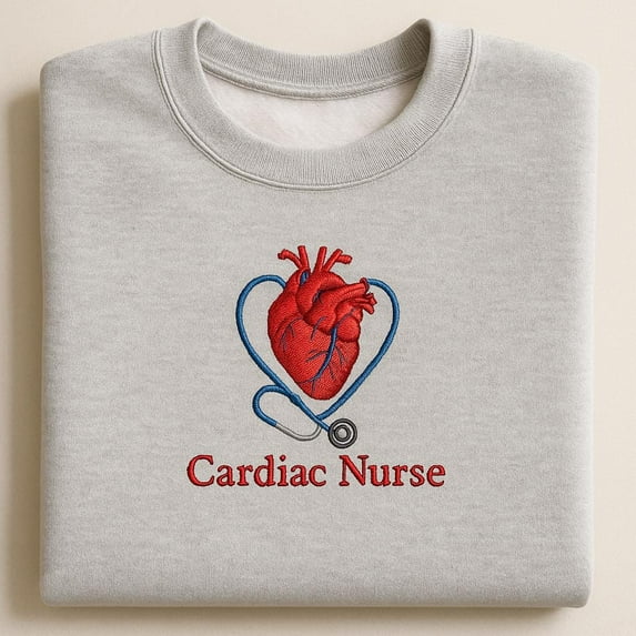 Embroidered Cardiac Nurse Sweatshirt, Anatomical Heart Stethoscope ...