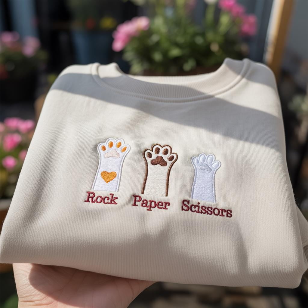 Embroidered Cat Paw Rock Paper Scissors Sweatshirt, Rock Paper Scissors ...