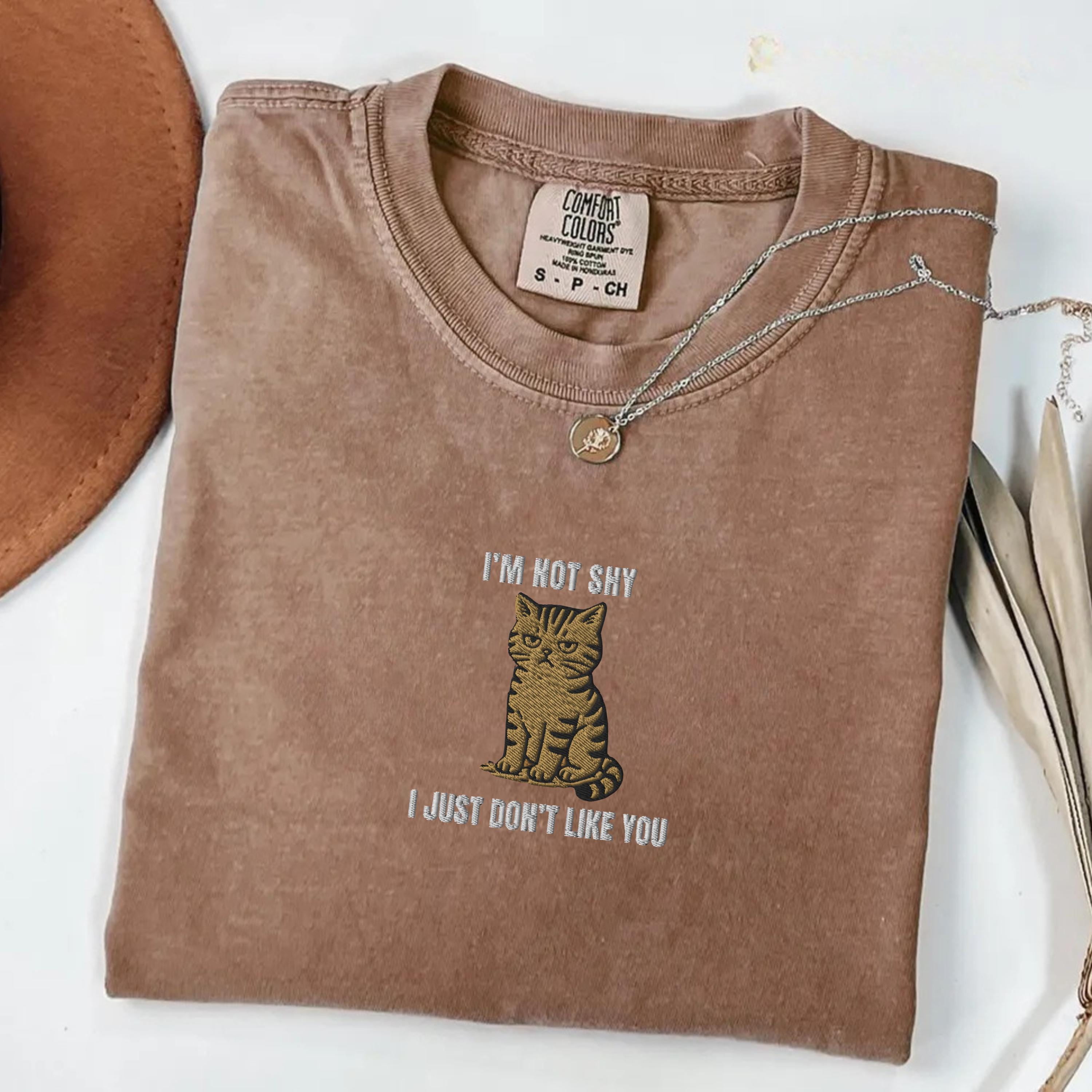 Embroidered Cat Shirt, Sarcastic “I am not shy” Cat Embroidery, Funny ...