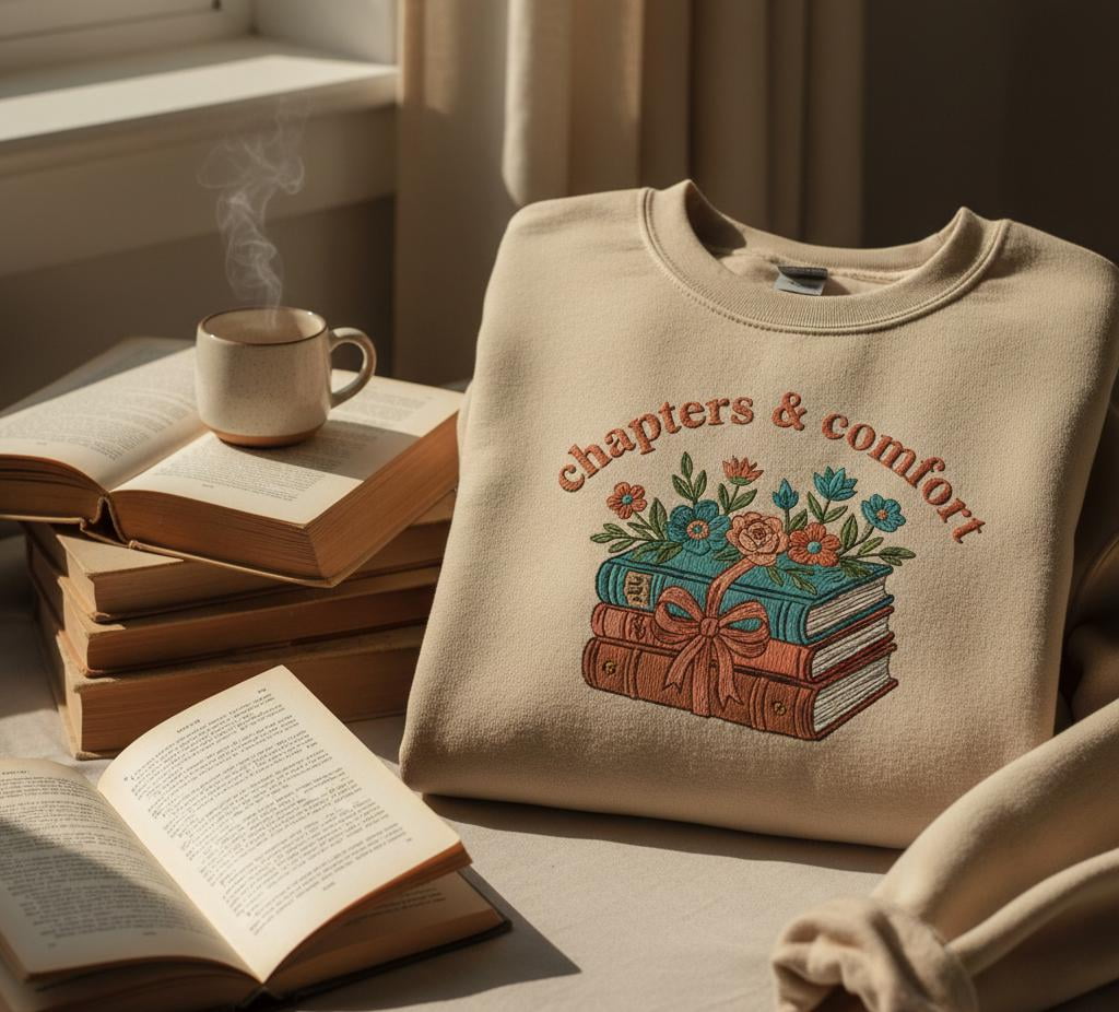 Embroidered Chapters And Comfort Sweatshirt Cozy Book Lover Reading ...