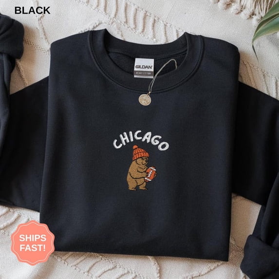 Embroidered Chicago Football Sweatshirt, Game Day Bear Crewneck ...