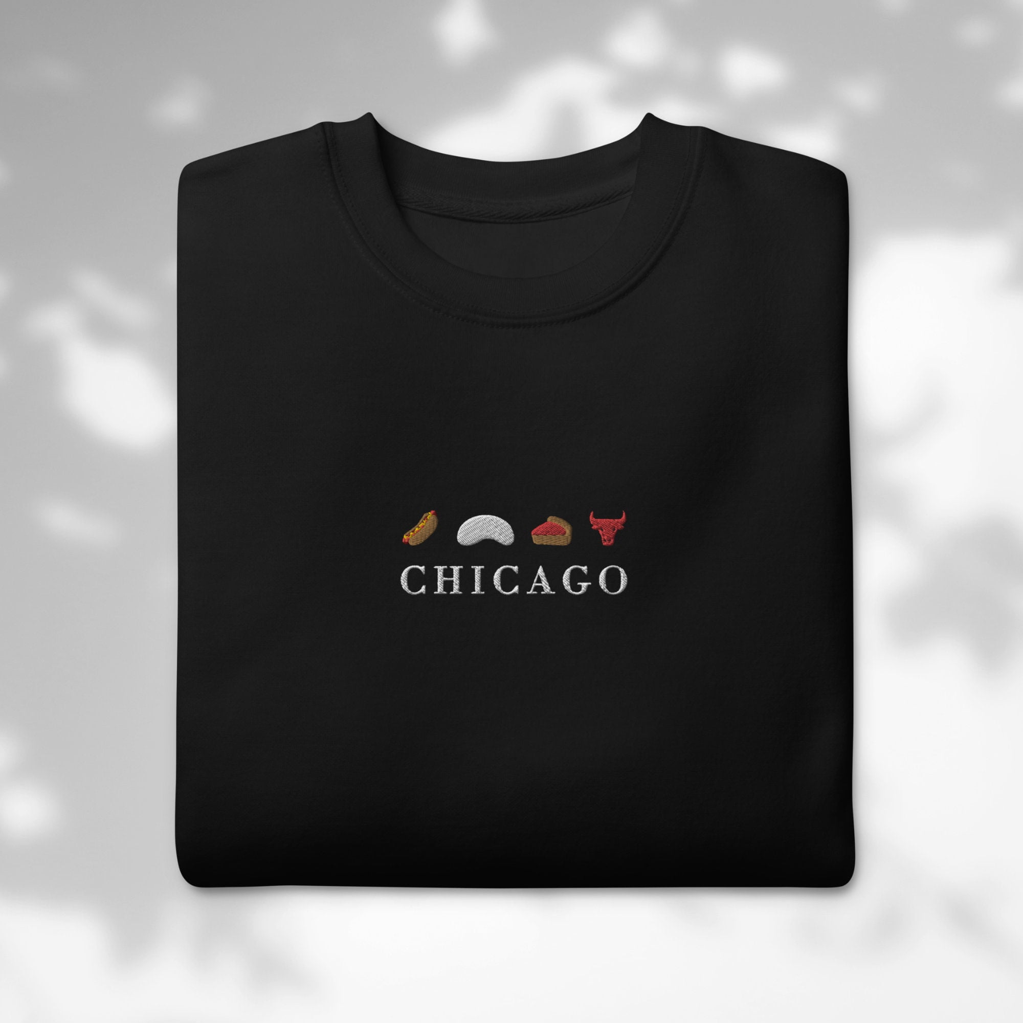 Embroidered Chicago Sweatshirt: City Food & Landmarks Crewneck ...