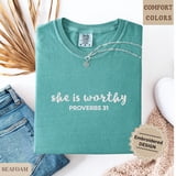 Embroidered Christian Shirt Proverbs 31 Tee She Is Worthy Bible Verse ...