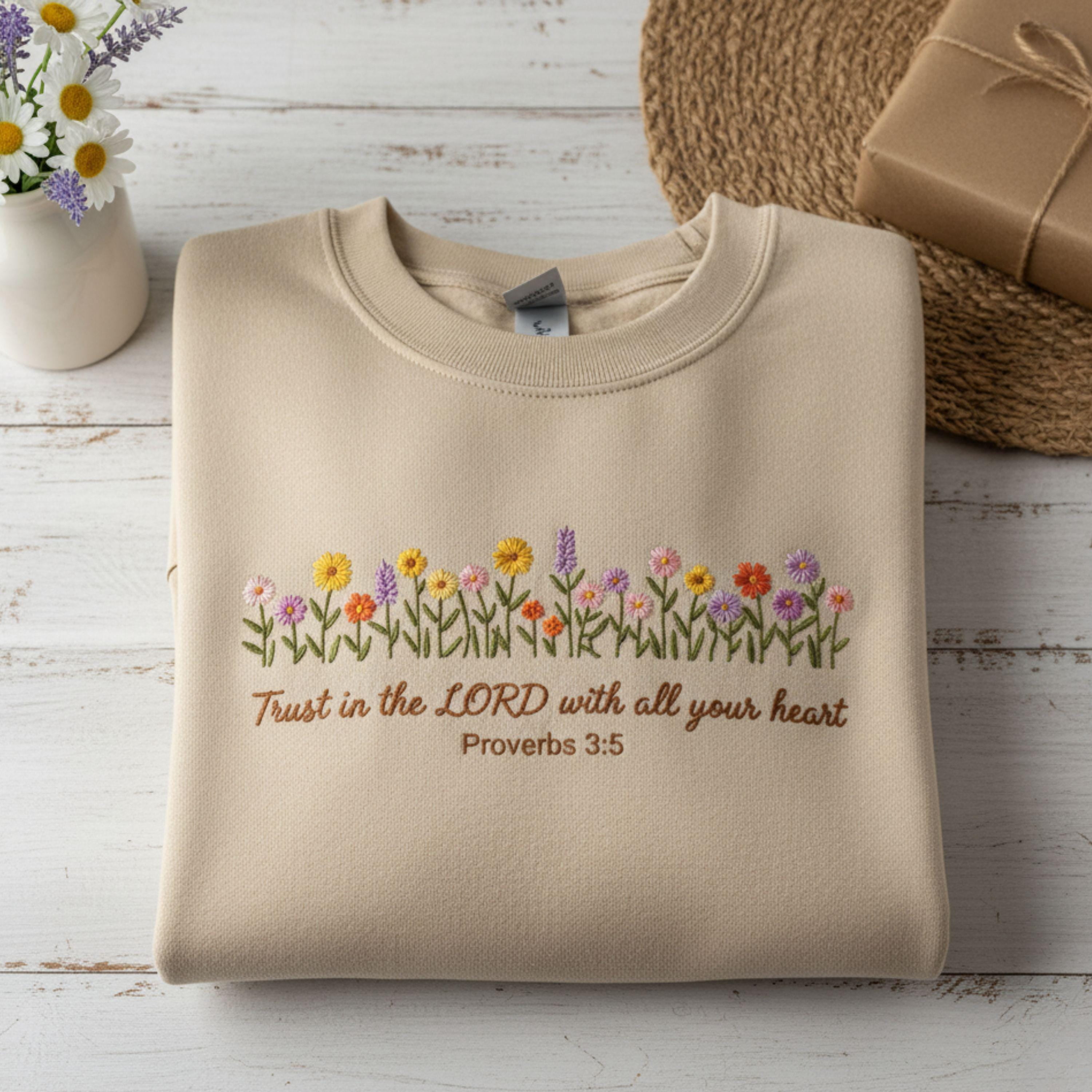 Embroidered Christian Wildflower Sweatshirt, Floral Faith Crewneck ...
