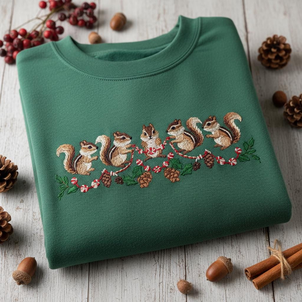 Embroidered Christmas Chipmunk Hoodie, Candy Cane Critter Sweatshirt, Cute Wildlife Animal ...