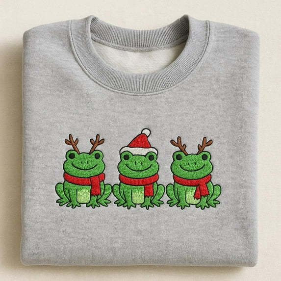 Embroidered Christmas Frog Sweatshirt, Cute Frog Reindeer Hoodie, Funny ...