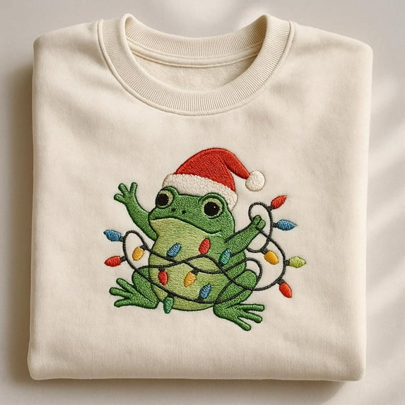 Embroidered Christmas Frog Sweatshirt, Funny Frog with Holiday Lights ...