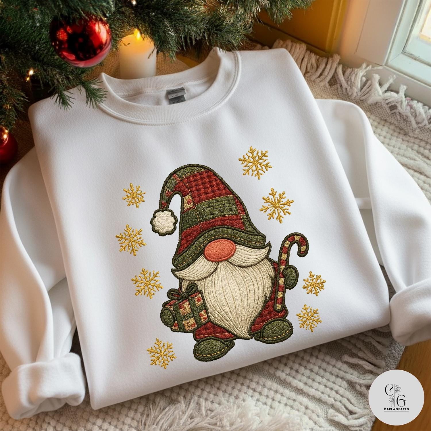 Embroidered Christmas Gnome Sweatshirt with Plaid Hat, Candy Cane and ...