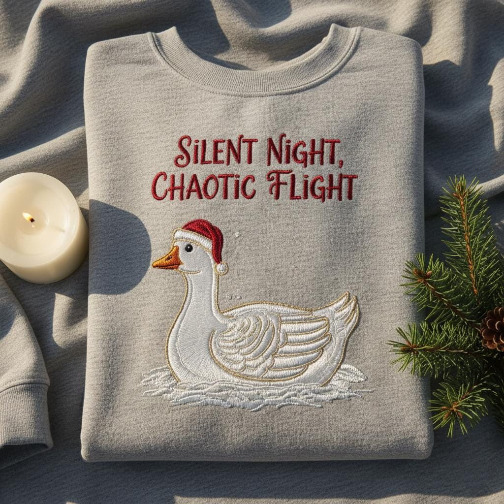 Embroidered Christmas Goose Sweatshirt, Funny Silent Night Chaotic ...