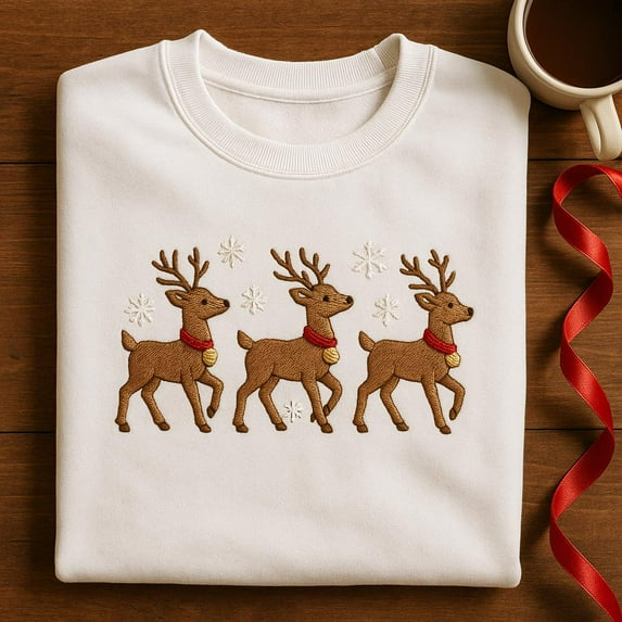 Embroidered Christmas Reindeer Sweatshirt, Three Reindeer Crewneck ...