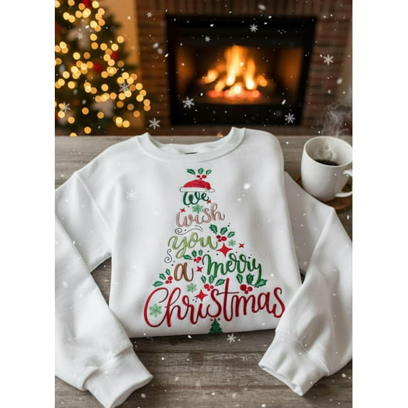 Embroidered Christmas Sweatshirt 2025, Fashion Color-Blocking Holiday ...