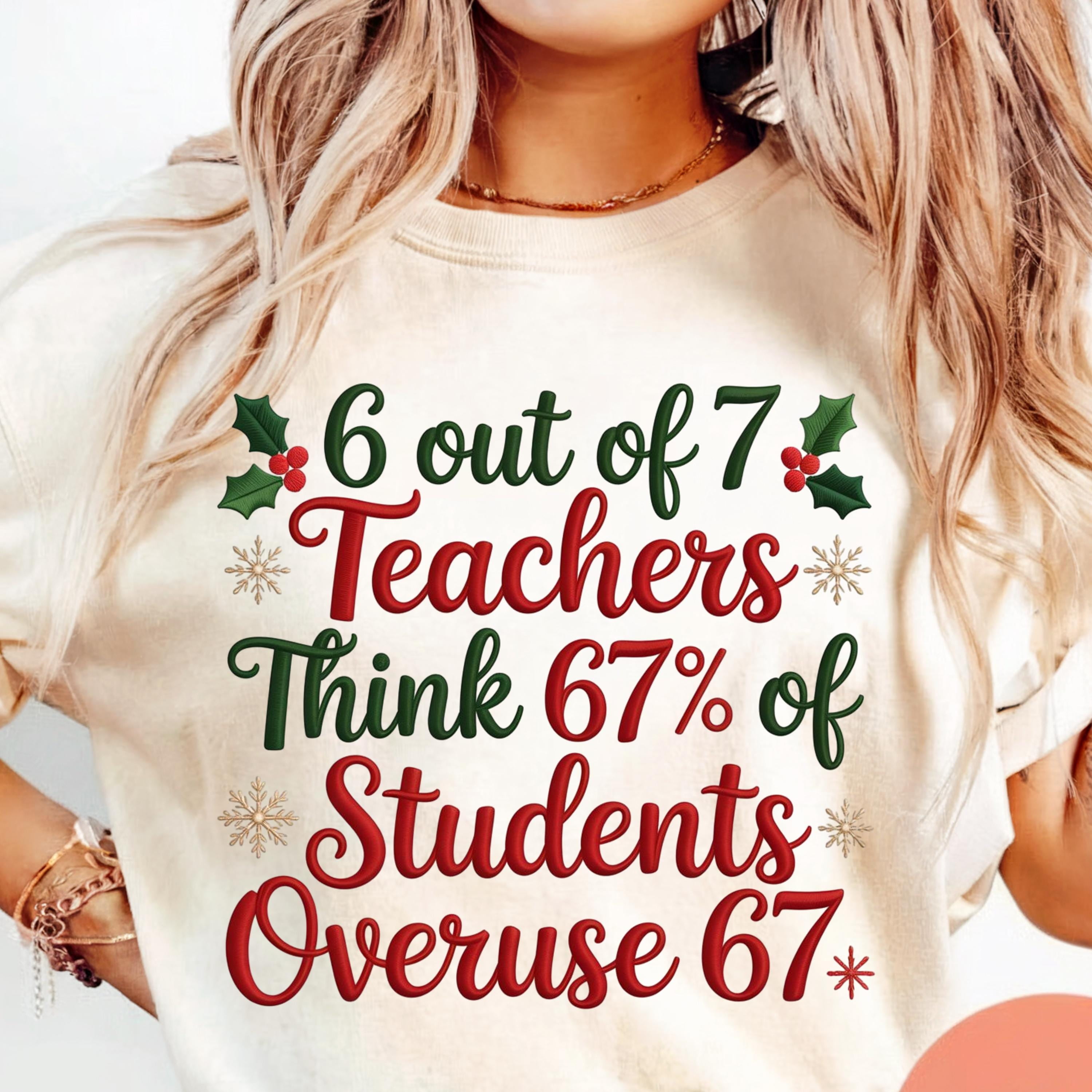 Embroidered Christmas Teacher PNG, 6 Out of 7 Teachers Think 67% of ...