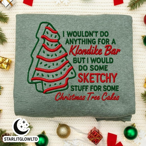 Embroidered Christmas Tree Cake Sweatshirt, Funny Holiday Sweater, 310 ...