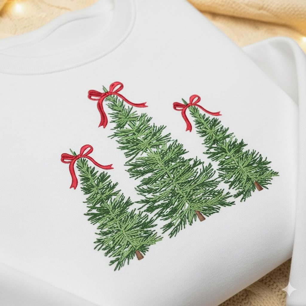 Embroidered Christmas Trees Sweatshirt, Holiday Tree Sweatshirt ...