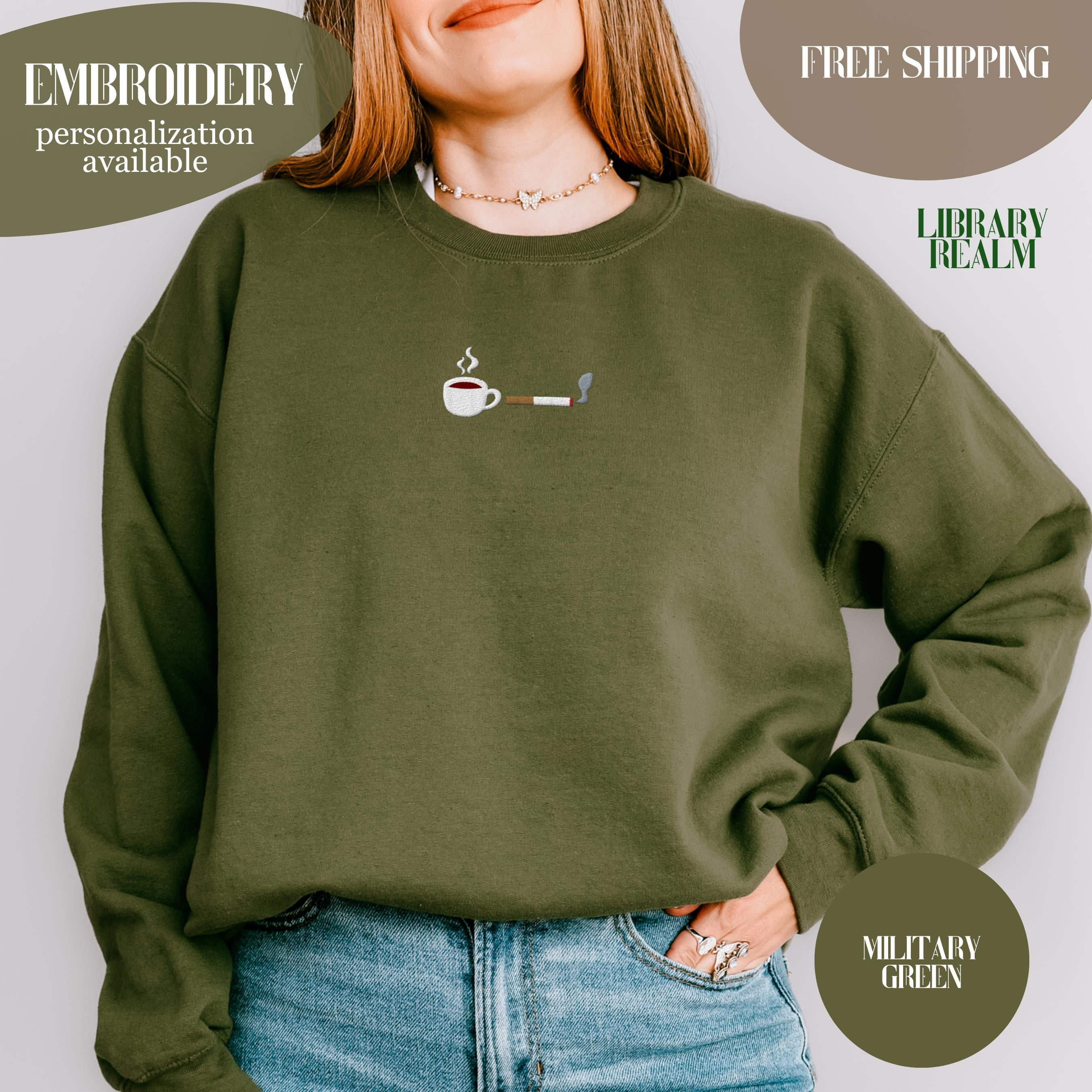 Embroidered Coffee and Cigs Sweatshirt, Nicotine and Caffeine Shirt ...