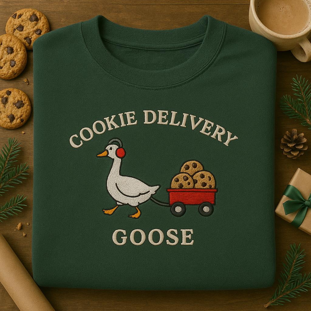 Embroidered Cookie Delivery Goose Sweatshirt, Cute Christmas Baking ...