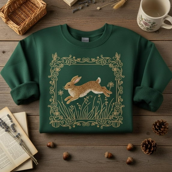 Embroidered Cottagecore Rabbit Sweatshirt Vintage Forestcore Hoodie ...