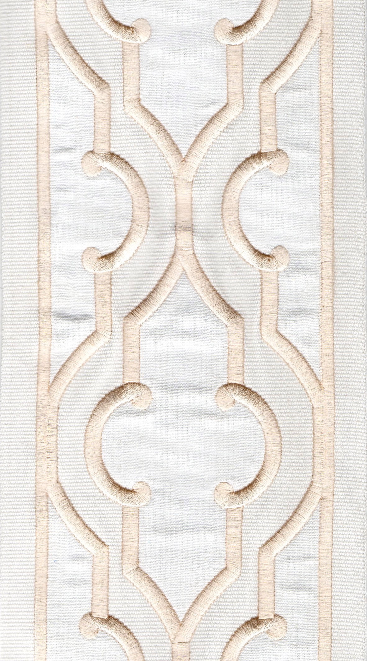Embroidered Cotton Canvas Scroll Trim Tape - Ivory Cream Geometric ...