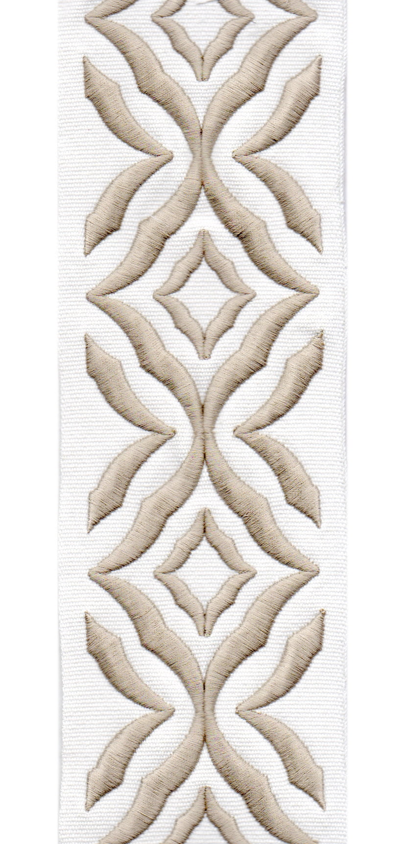 Embroidered Cotton Canvas Trim - Ivory Gold Stylized Quatrefoil ...