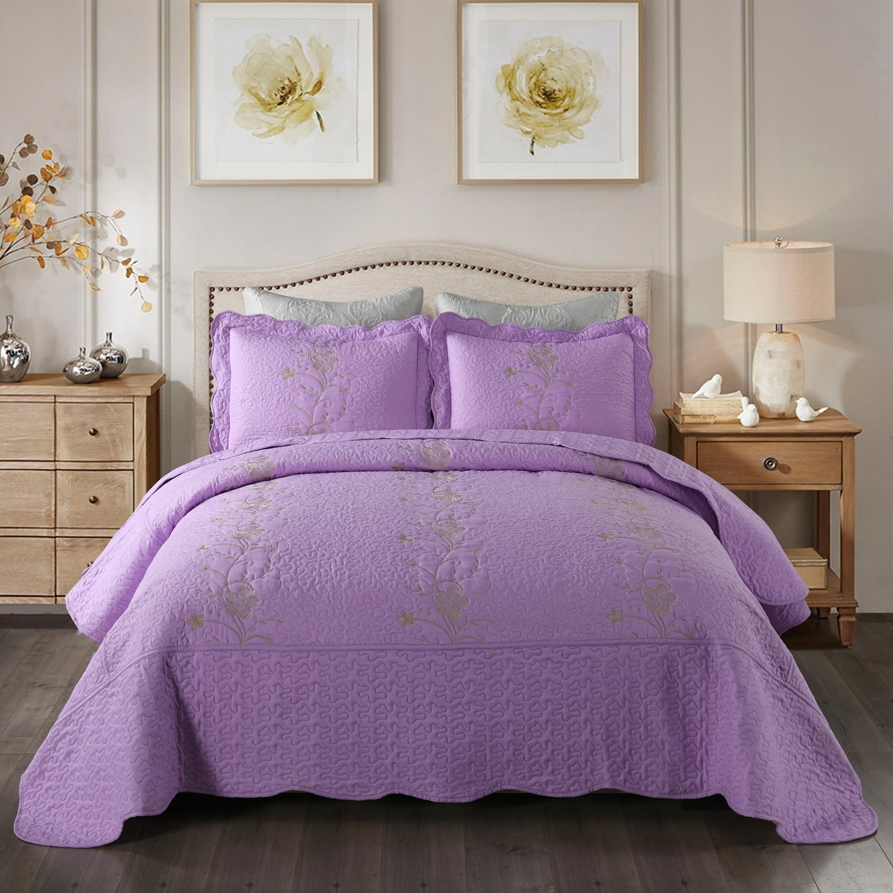 Embroidered Cotton Quilt Set Lavender Queen - Walmart Business Supplies