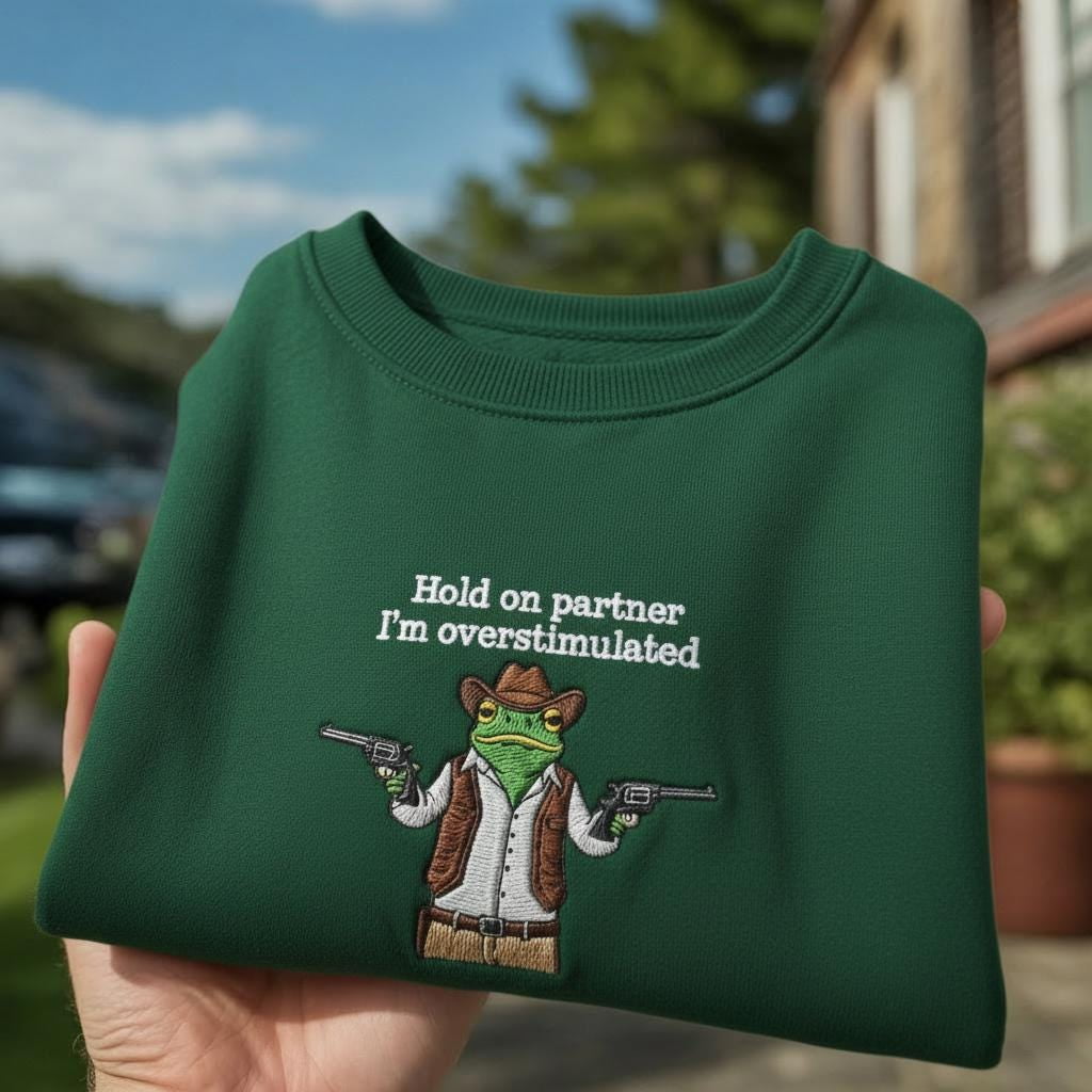 Embroidered Cowboy Frog Sweatshirt, Unhinged Funny Frog Lover Gift ...