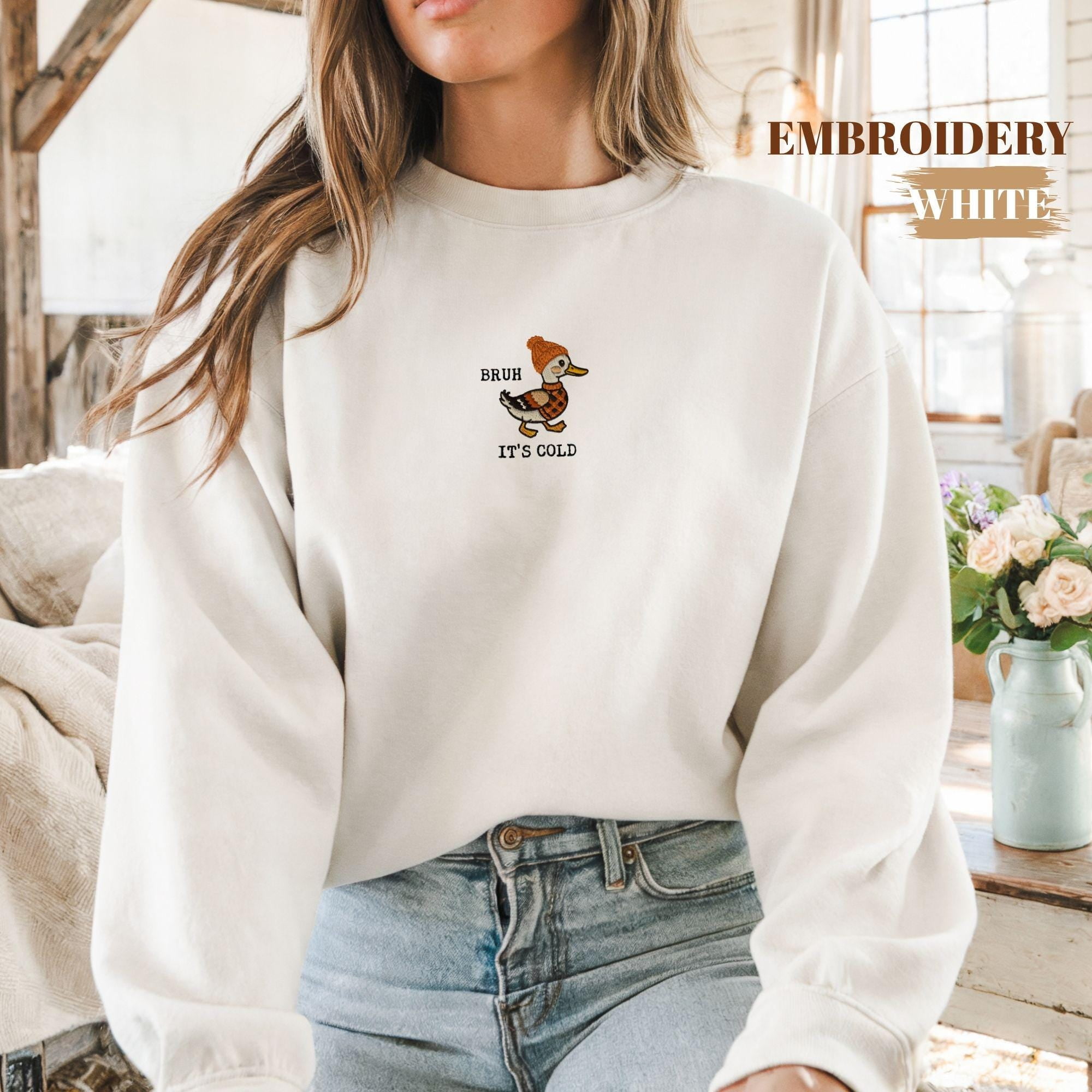 Embroidered Cozy Duck Sweatshirt, Autumn Cozy Shirt, Funny Fall Duck ...