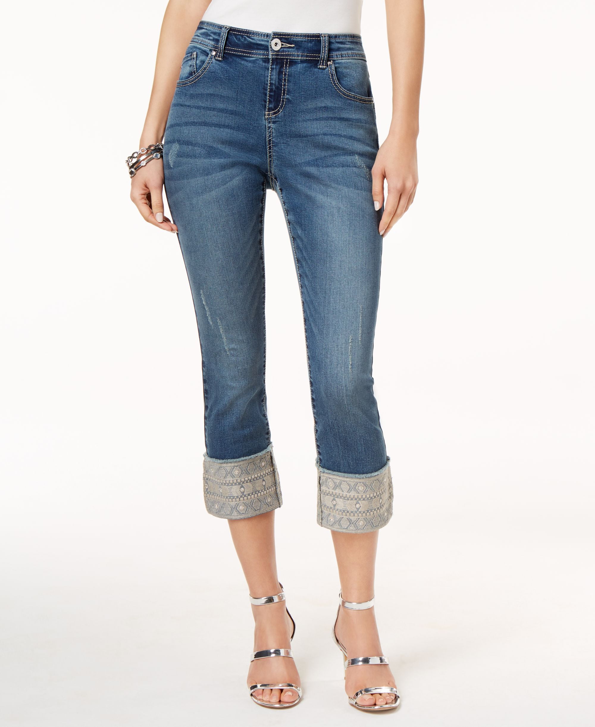 Embroidered Cuffed Jeans Medium Indigo 2 - Walmart.com