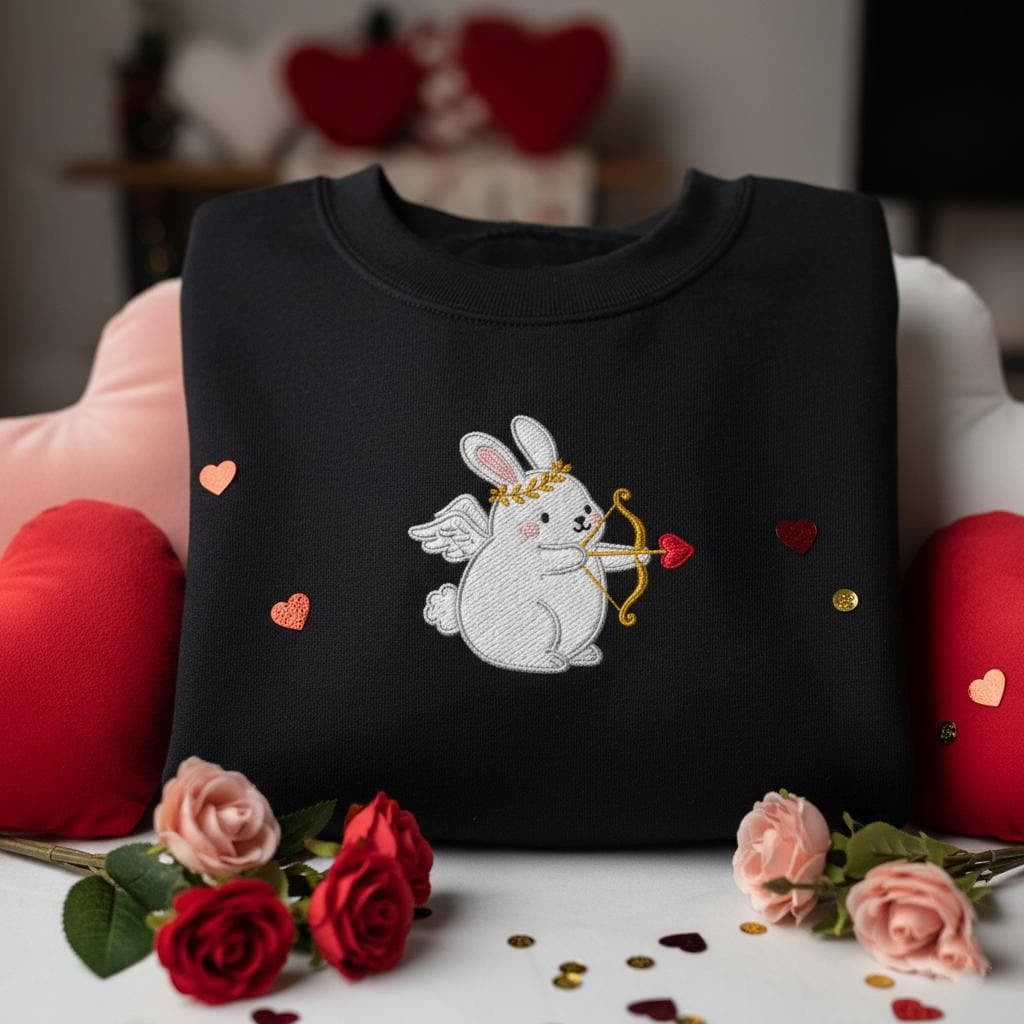 Embroidered Cupid Bunny Rabbit Sweatshirt, Cute Valentine’s Day ...