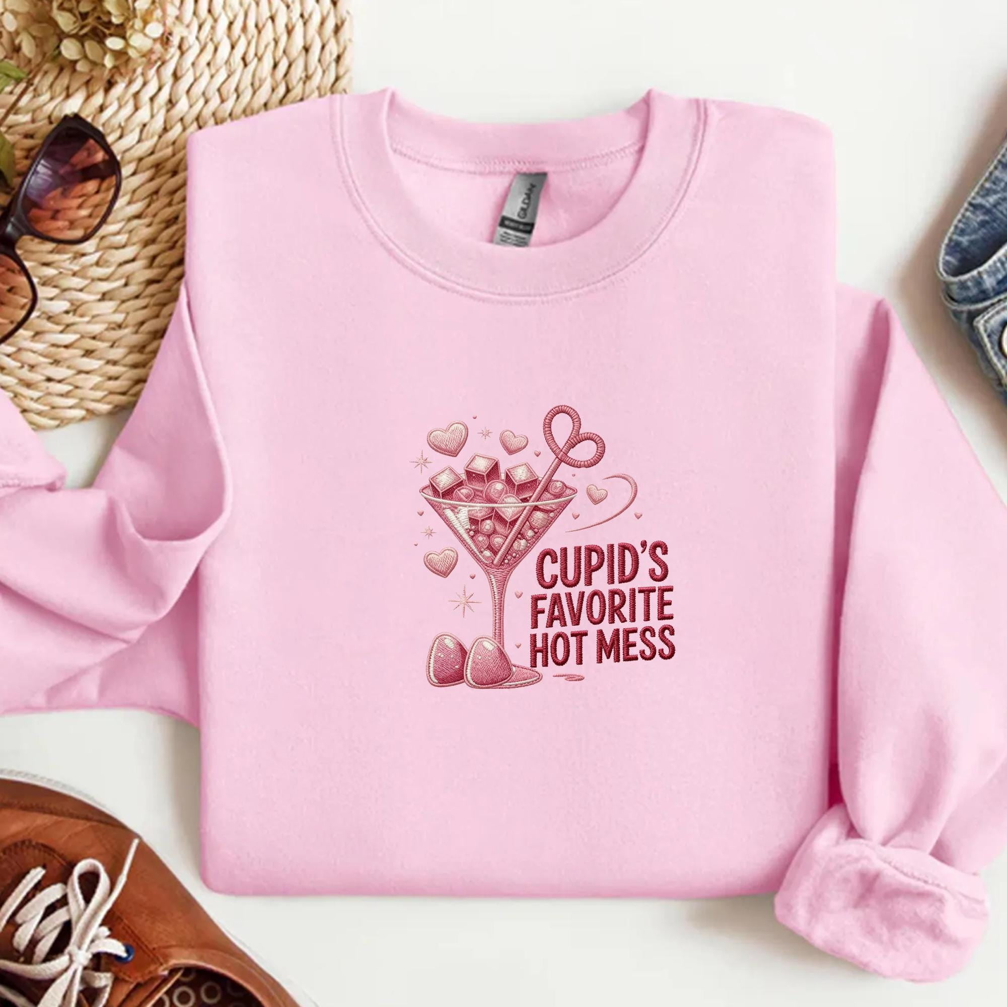 Embroidered Cupid's Favorite Hot Mess Martini Valentine Day Shirt ...