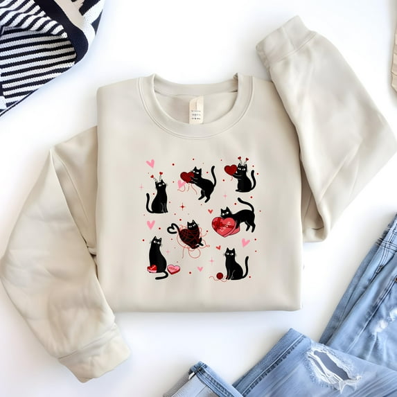 Embroidered Cute Cat Sweatshirt, Valentines Day Cat Shirt - Walmart.com