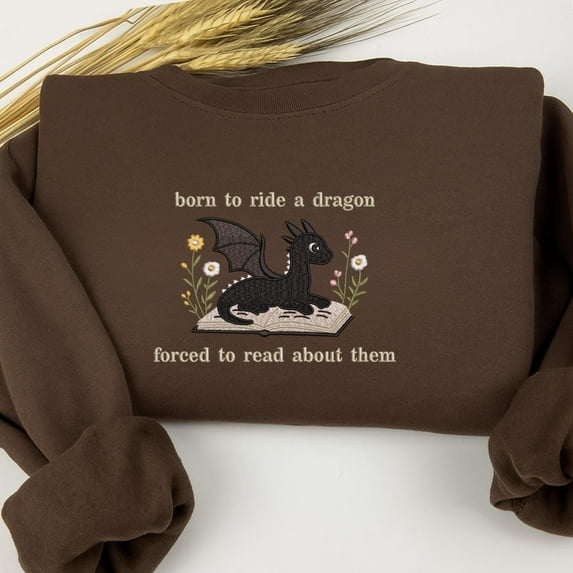 Embroidered Cute Dragon Floral Book Sweatshirt, Fantasy Reader Shirt ...