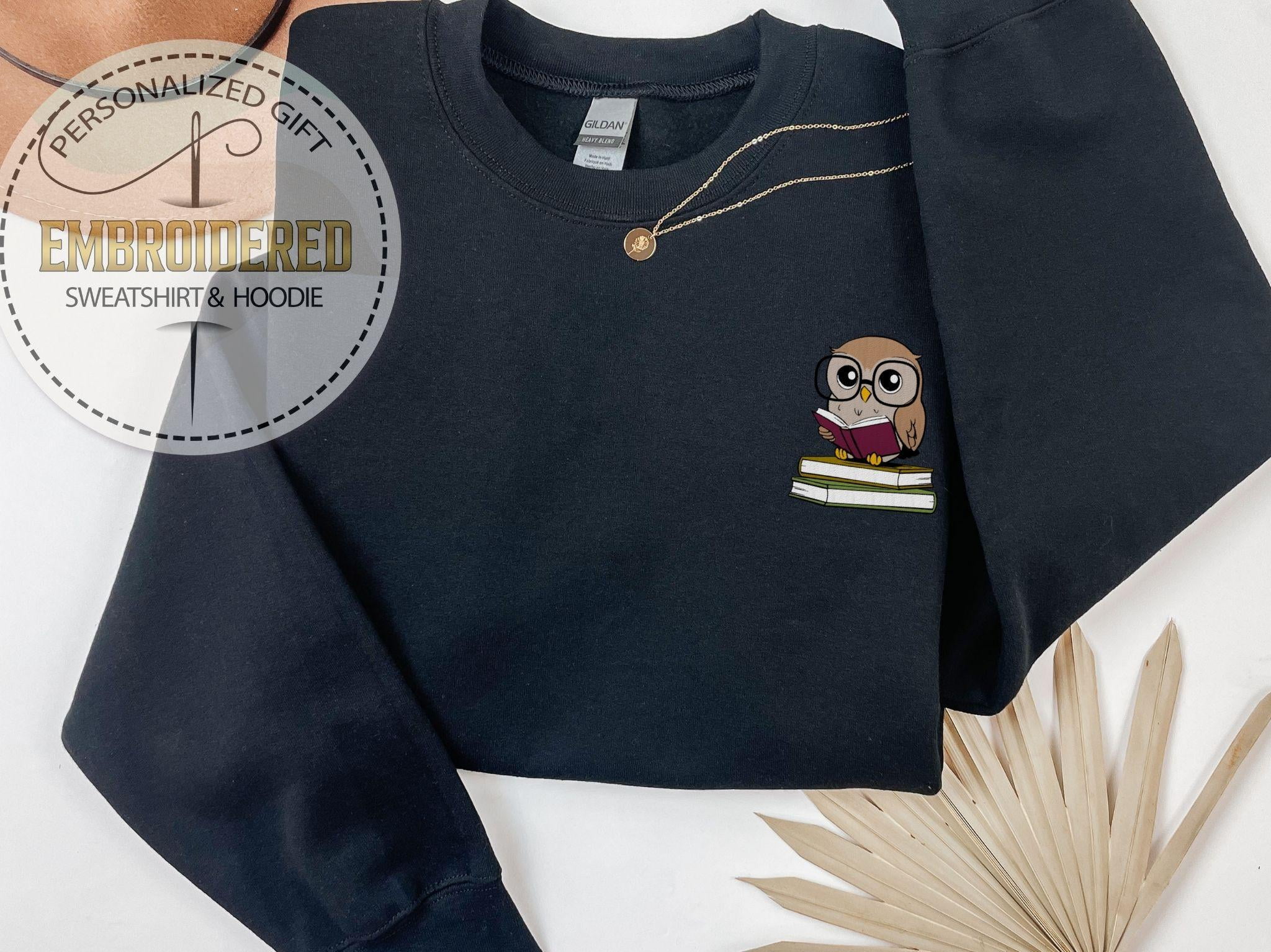 Embroidered Cute Owl Sweatshirt, Bookish Sweatshirt, Reading Gift ...