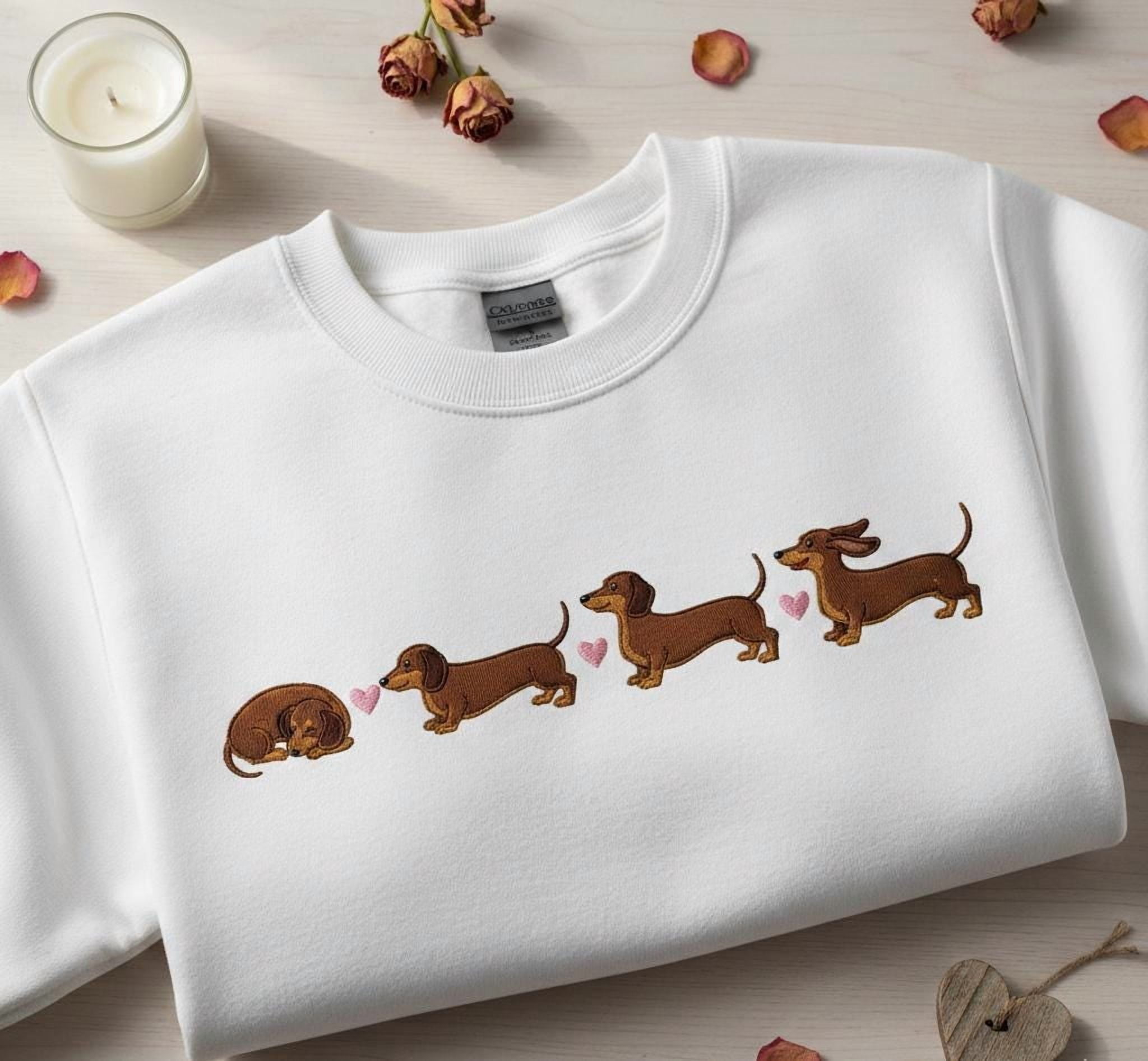 Embroidered Dachshund Sweatshirt, Cute Dog Sequence Design, Sweet Pet ...