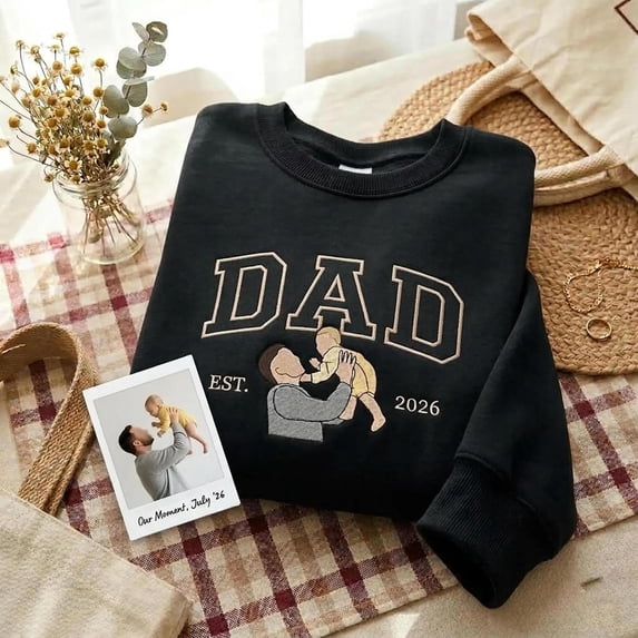 Embroidered Dad Portrait From Photo Sweatshirt, Personalized Dad Photo ...