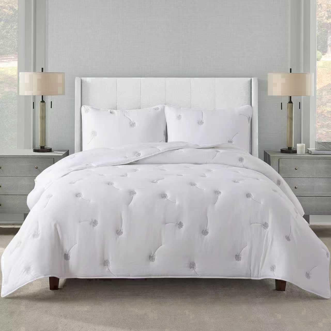 NSH by New Sega Home, 3-Piece Comforter Set, Embroidered Dandelion ...