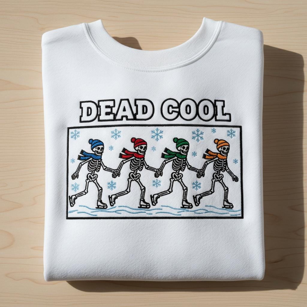 Embroidered Dead Cool Sweatshirt, Skating Skeletons Winter Crewneck ...