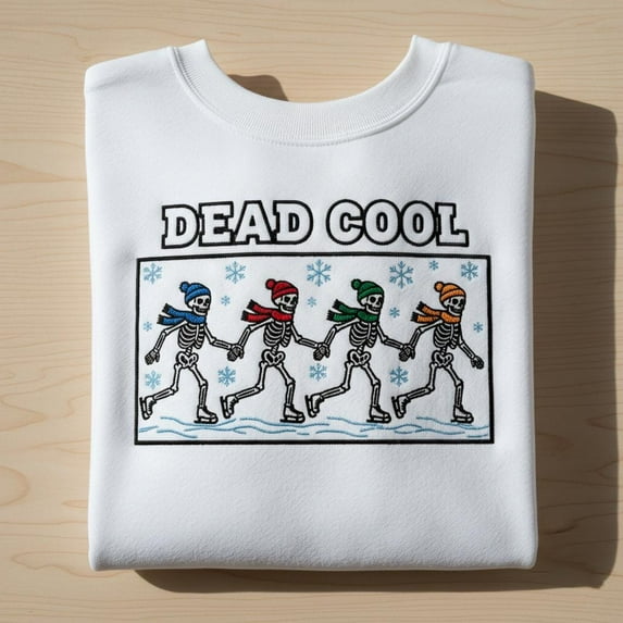 Embroidered Dead Cool Sweatshirt, Skating Skeletons Winter Crewneck ...