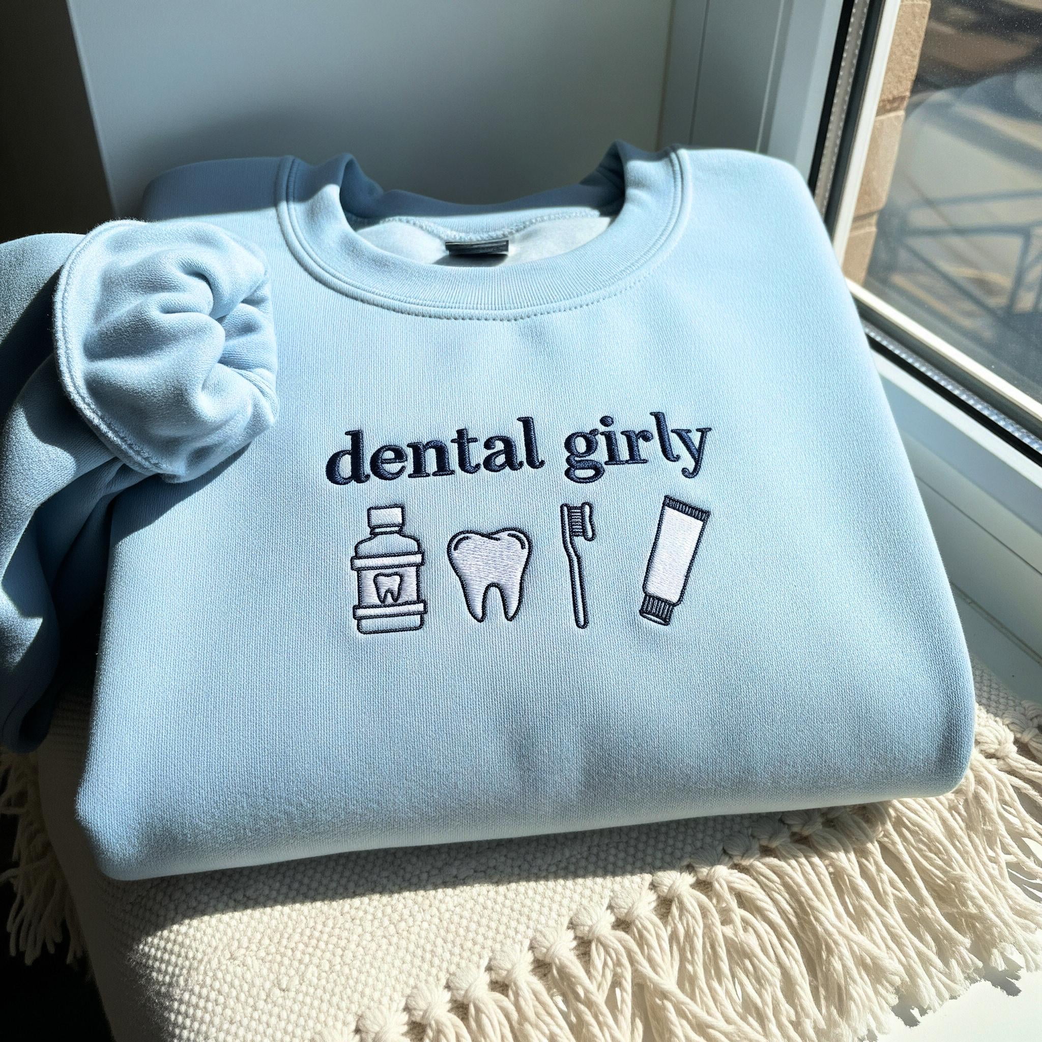 Embroidered Dental Sweatshirt: Girly Tooth Design, Dentist Gift ...