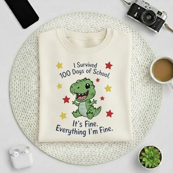 Embroidered Dinosaur 100 Days of School Sweatshirt, Funny T-Rex ...