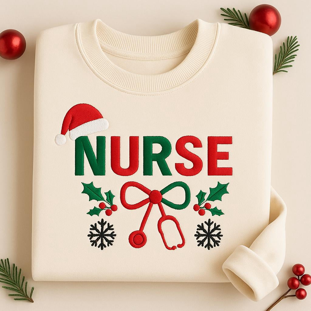 Embroidered Doctor Nurse Sweater, Christmas Stethoscope Wreath Shirt ...