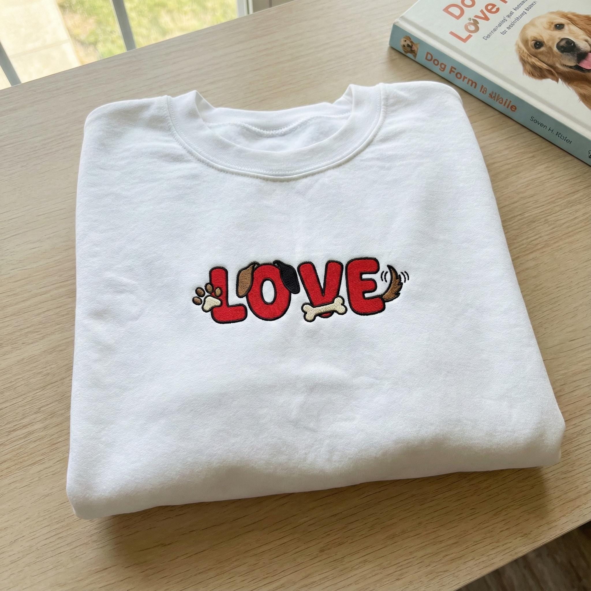 Embroidered Dog Lover Sweatshirt, Cute Dog Paw Print Love Crewneck ...