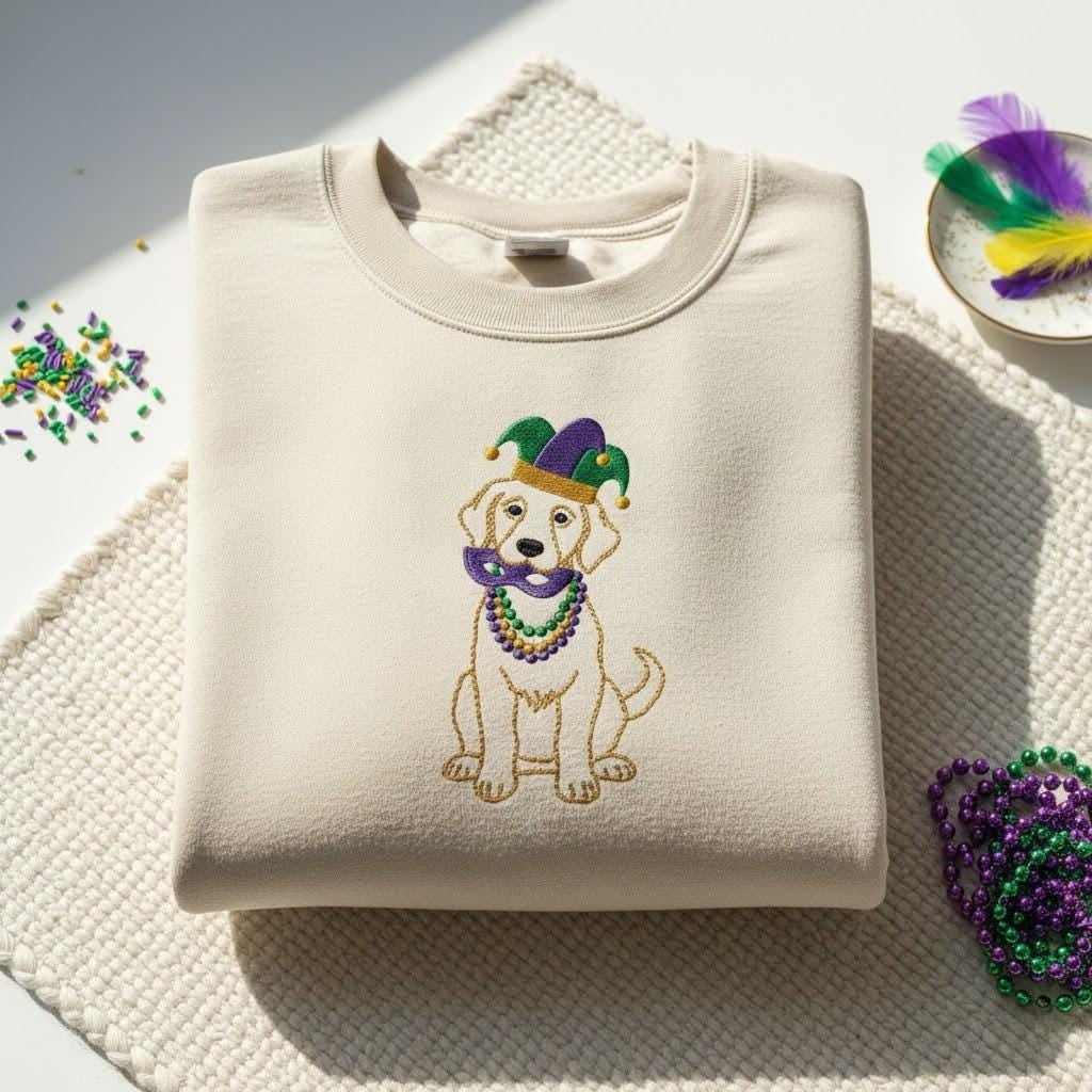 Embroidered Dog Mardi Gras Flag Sweatshirt, Louisiana Shirt, Mardi Gras ...