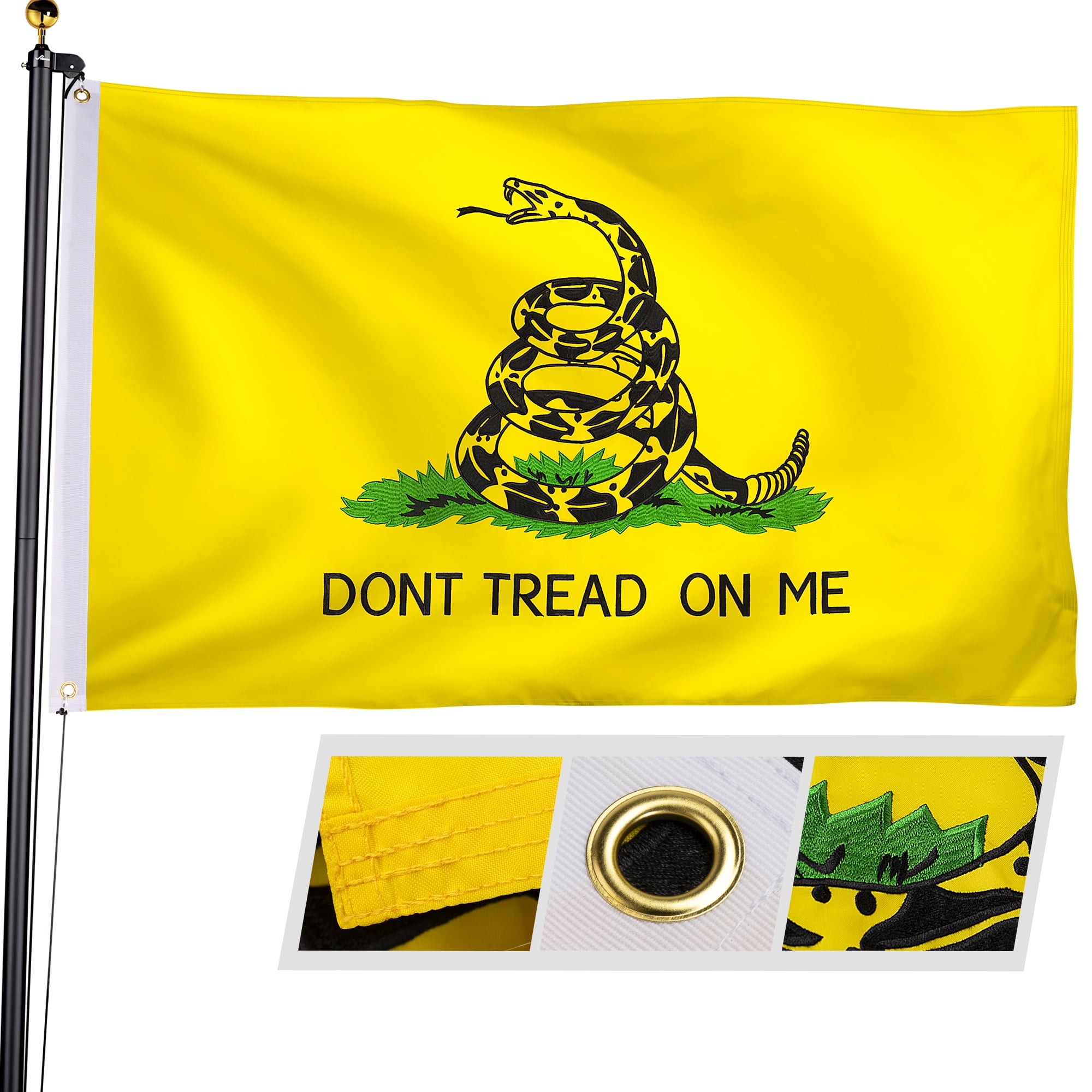 Embroidered Don't Tread on Me Gadsden Flag 3x5 Outdoor, Heavy Duty 210D ...