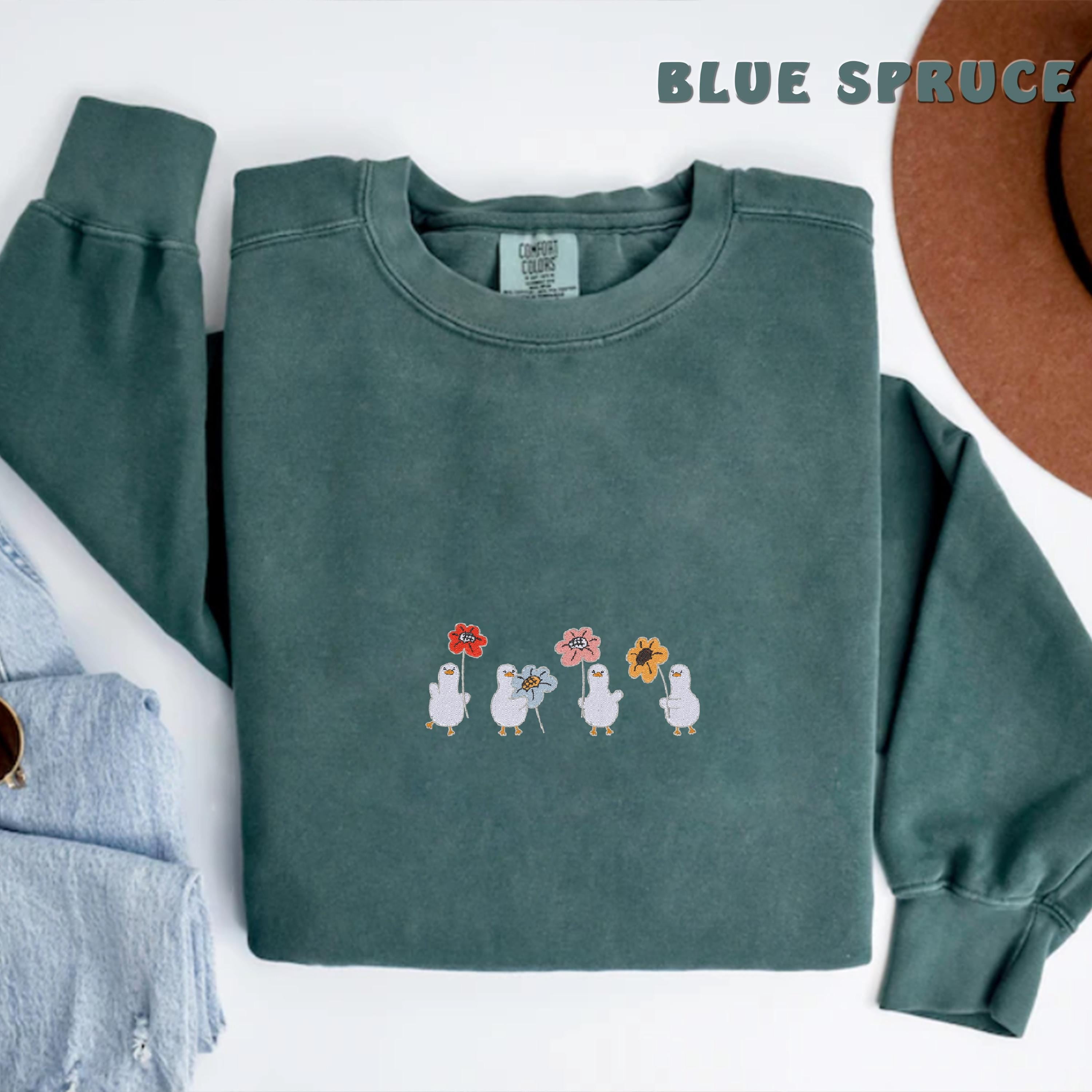 Embroidered Ducks With Flowers Sweatshirt, Cute Duck Mama Sweatshirt ...