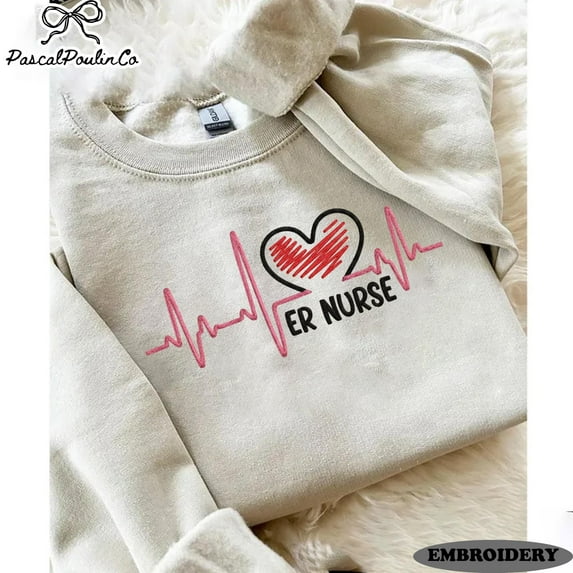 Embroidered ER Nurse Heart Pulse Sweatshirt – Perfect Valentine Gift ...