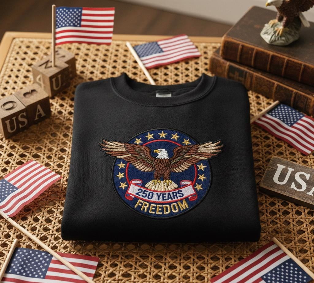 Embroidered Eagle Patch Sweatshirt with 250 Years Freedom Design for ...