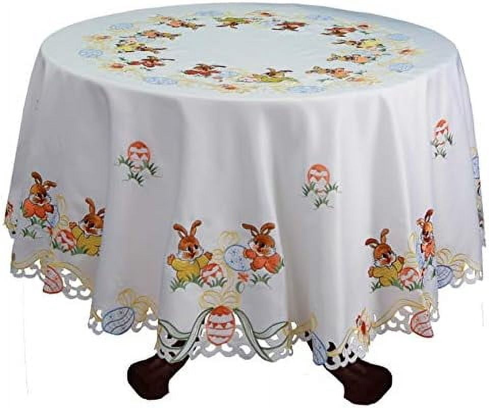 Embroidered Easter Bunny Egg Floral Tablecloth 68" Round with 8 Napkins ...