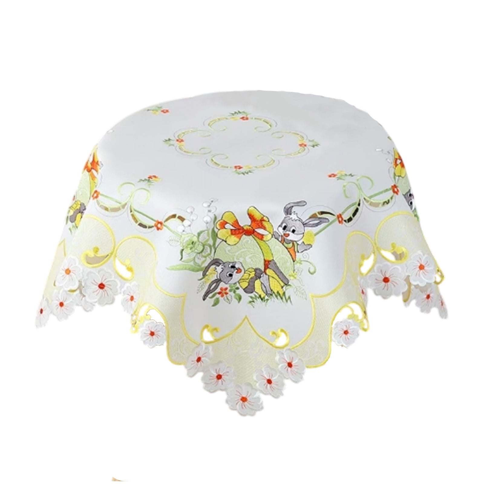 Embroidered Easter Bunny Egg Floral Tablecloth,Easter Bunny and Eggs ...
