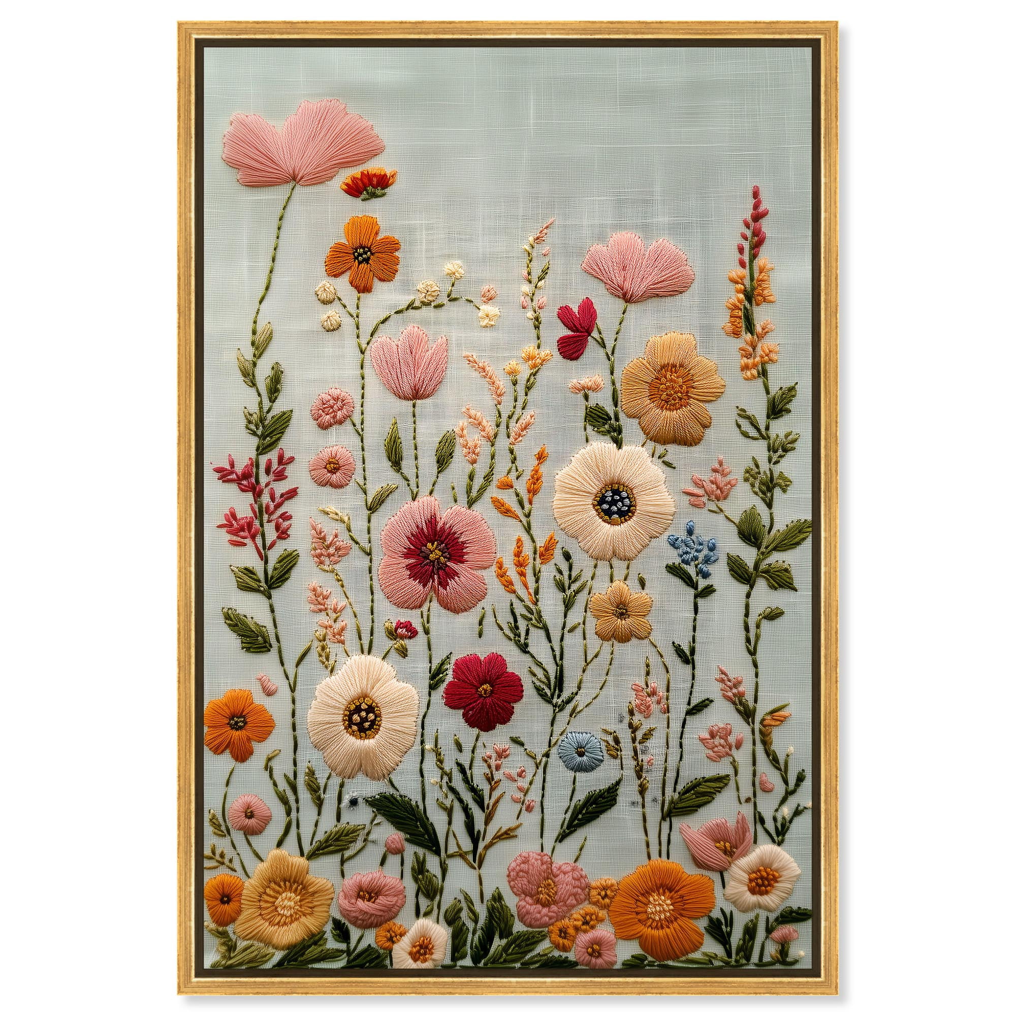 Embroidered Eden I Canvas Floral Embroidery Prints by Art Remedy, Gold ...