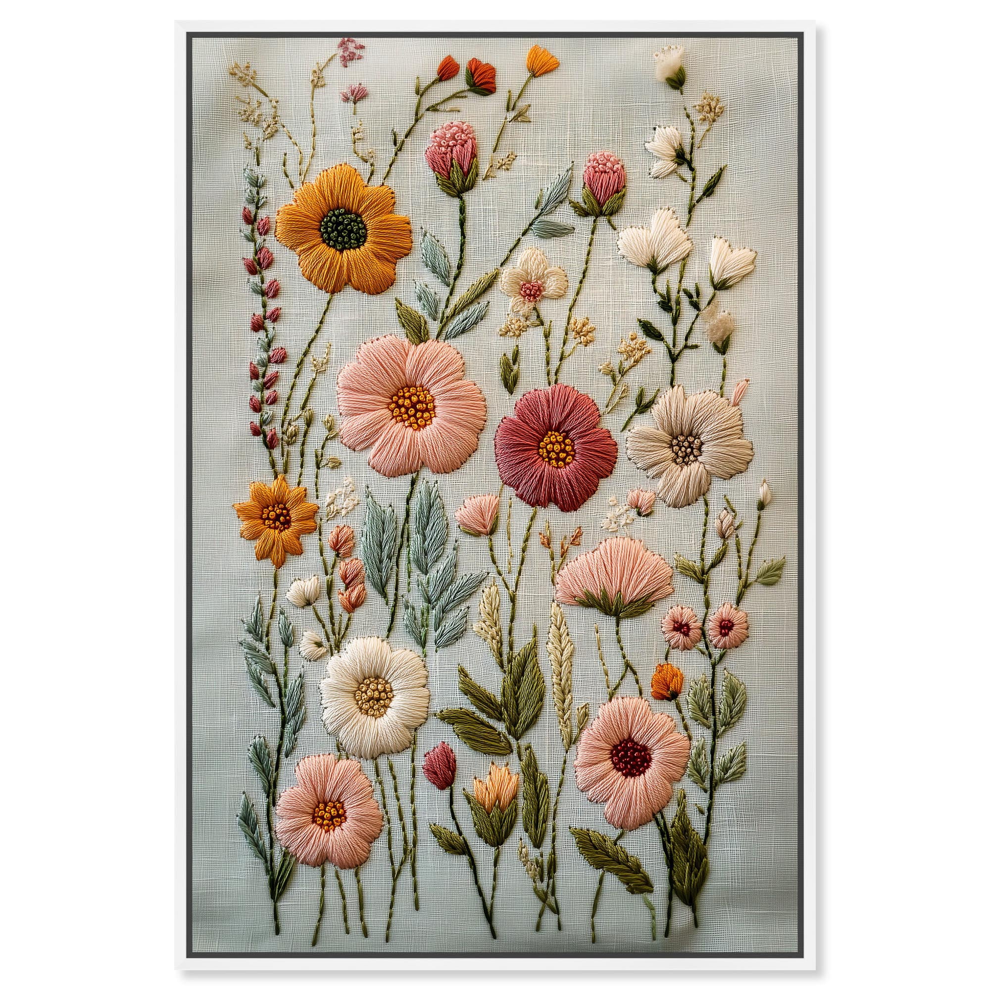 Embroidered Eden II Canvas Floral Embroidery Prints by Art Remedy ...